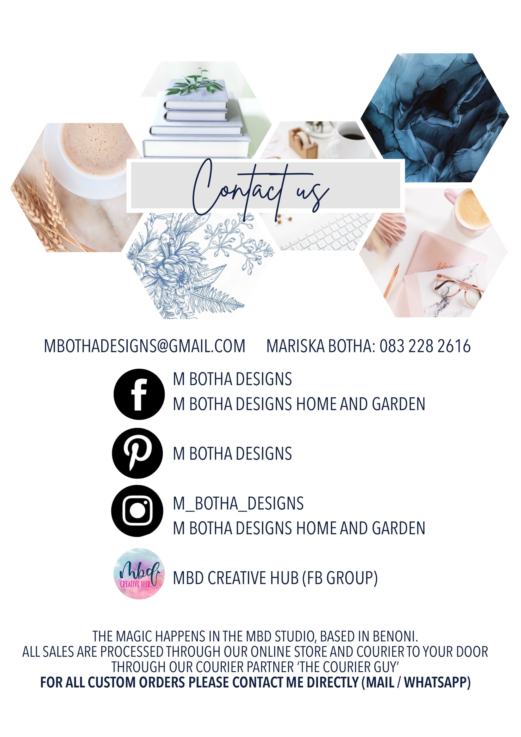 Contact page – M Botha Designs
